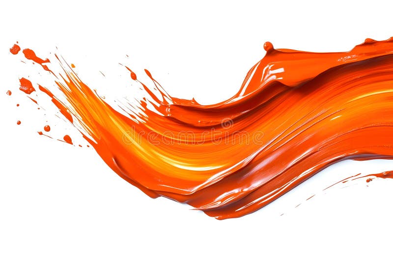 Abstract Orange Paint Brush Stroke with Splashes Isolated White ...