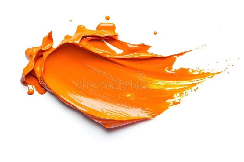 Abstract Orange Paint Brush Stroke with Splashes Isolated White ...