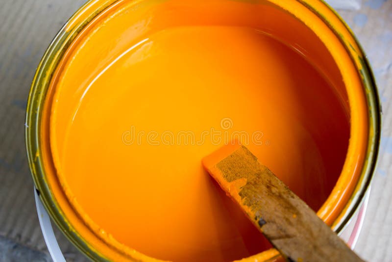 Abstract Orange Paint Color in Bucket Stock Image - Image of home ...