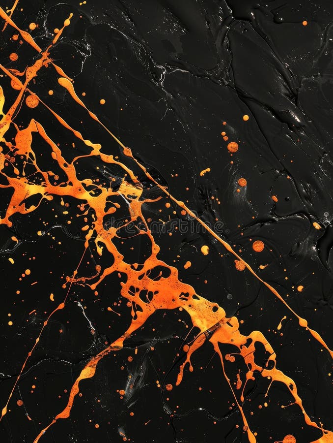 Abstract Orange Paint Splatter on Black Background Stock Illustration ...