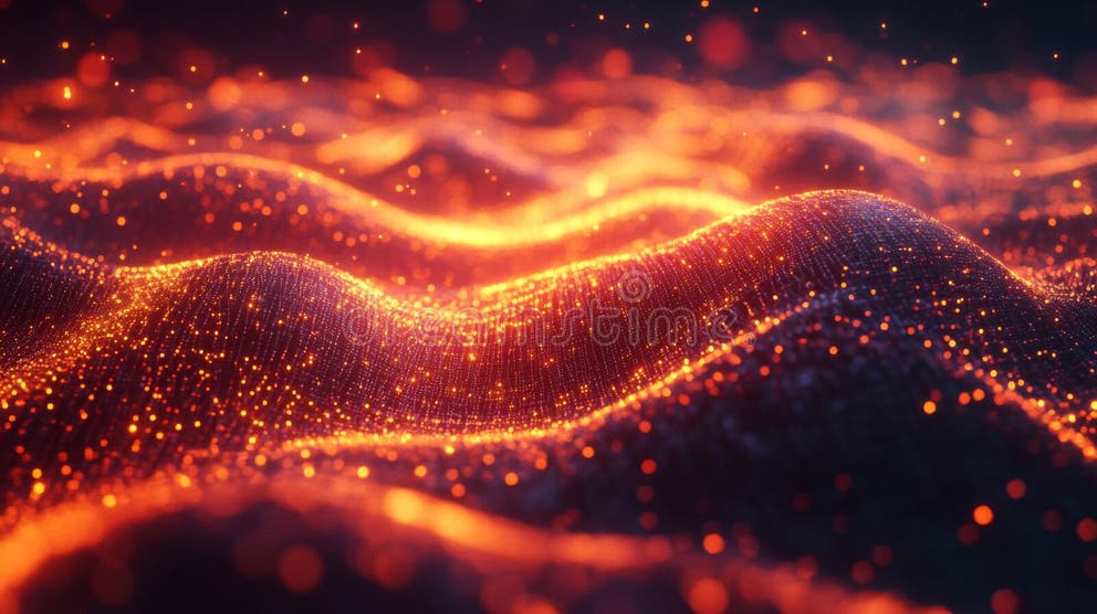 Abstract Orange Particle Wave Background with Glittering Sparkles and ...