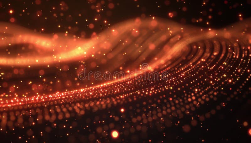 Abstract Orange Particle Wave Flowing Against a Dark Background in a ...