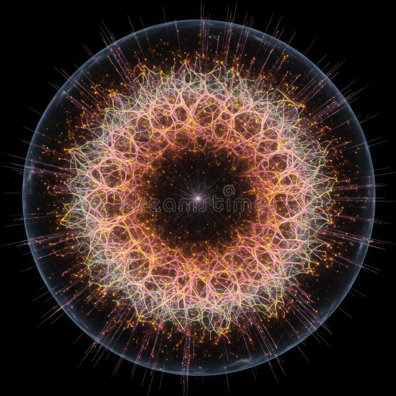 Abstract Orange Pink Mandala Sphere with Glowing Particles Stock ...