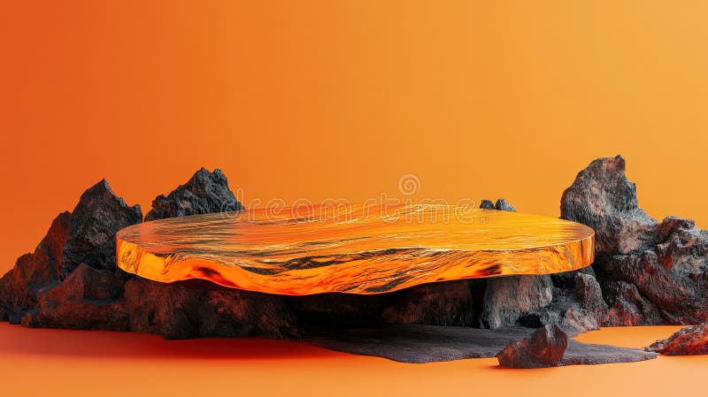 Abstract Orange Platform with Rock Elements Illustrating Futuristic ...