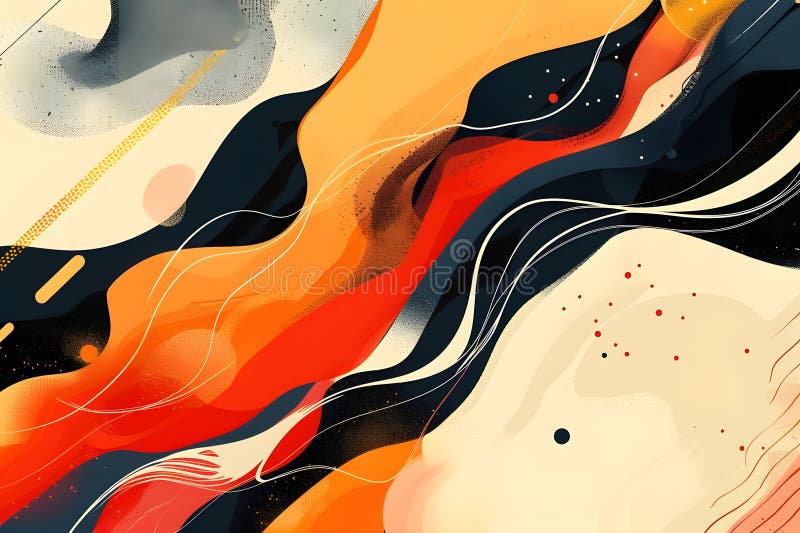 Abstract Orange, Red, and Black Swirls, a Dynamic Composition of Fluid Forms and Lines ...