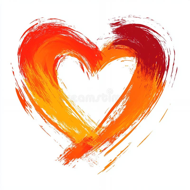 Abstract Orange and Red Brush Stroke Heart Shape Romantic Design ...