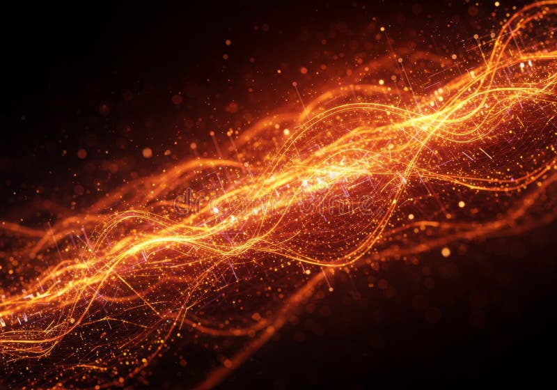 Abstract Orange and Red Glowing Particle Wave Stock Illustration ...