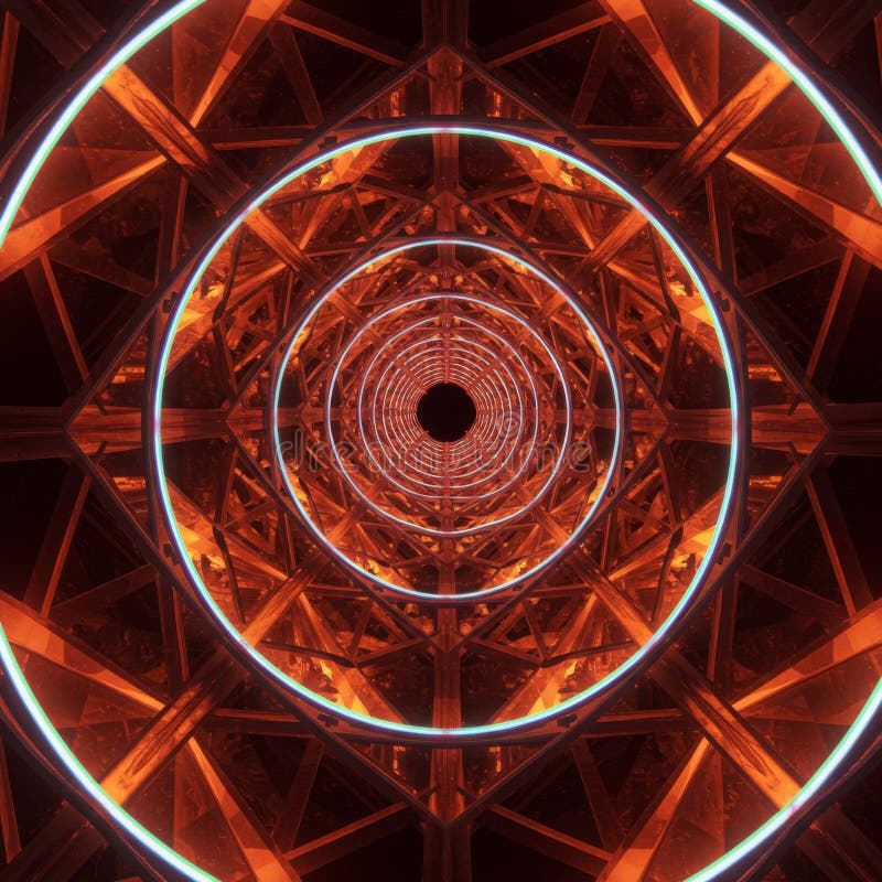 Abstract Orange and Red Neon Geometric Tunnel Stock Illustration ...