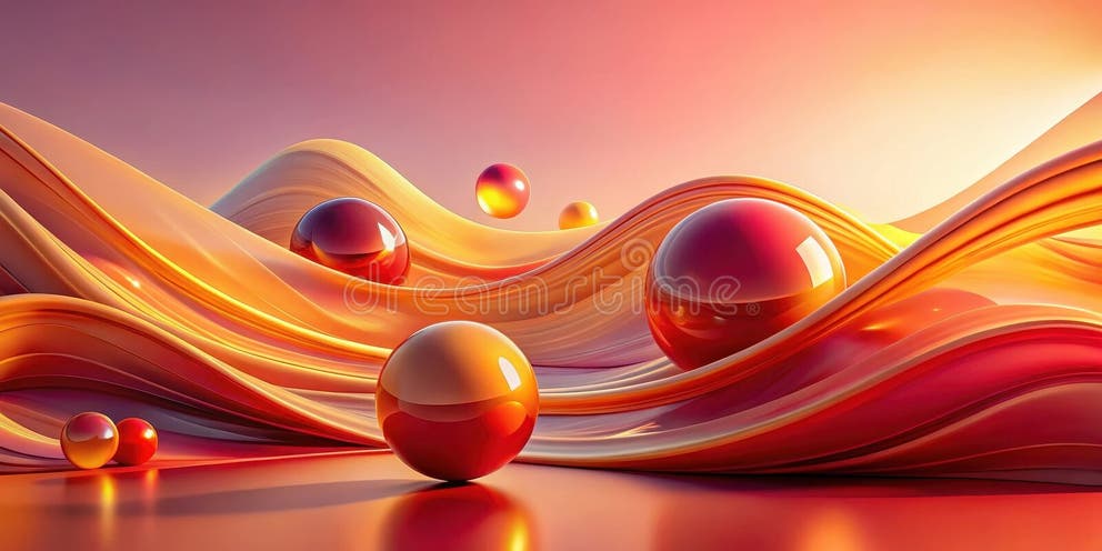 Abstract Orange and Red Spheres Resting on Smooth, Wavy Surfaces ...