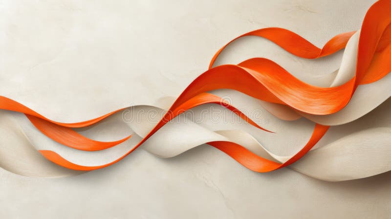 Abstract Orange Ribbon Waves on Neutral Textured Background Creative ...