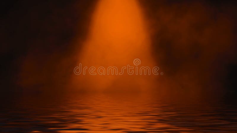 Abstract Orange Smoke with Reflection in Water .Lighting Spotlighting ...