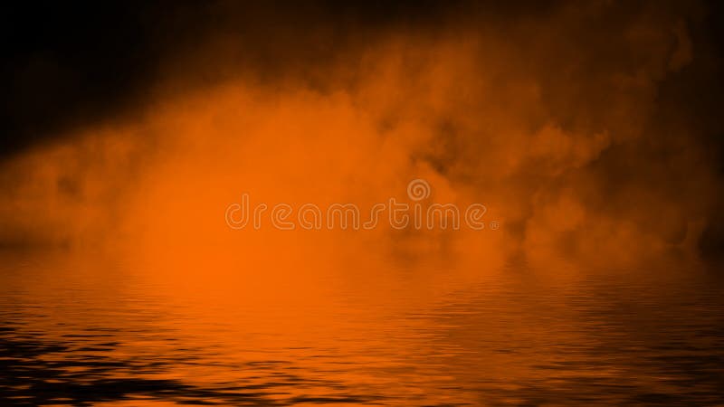 Abstract Orange Smoke with Reflection in Water .Lighting Spotlighting ...