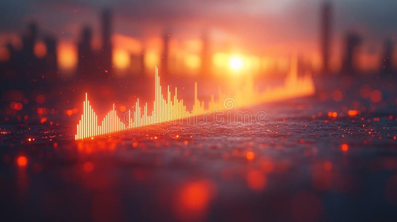 Abstract Orange Soundwave Graphic on Dark Surface at Sunset Modern ...