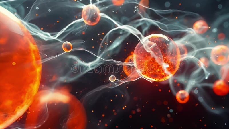 Abstract Orange Spheres Creating a Digital Network Flowing through ...