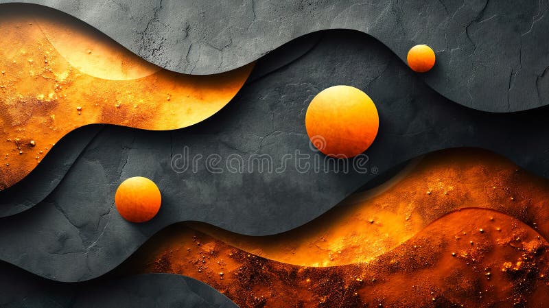 Abstract Orange Spheres on Textured Waves Stock Illustration ...