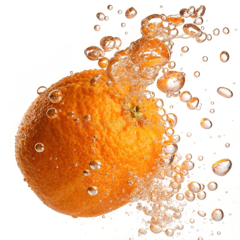Abstract Orange Splash with Bubbles Isolated on White Background Stock ...