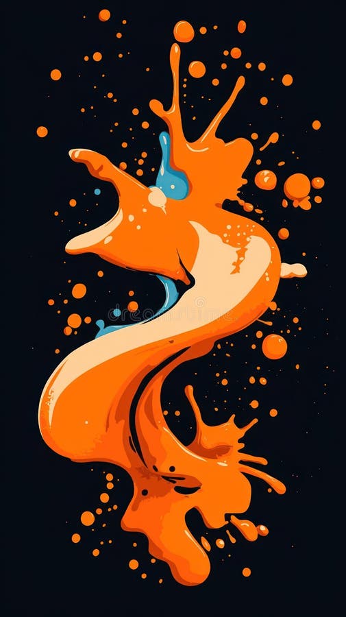 Abstract Orange Splash Design with Blue Accents on a Black Background ...