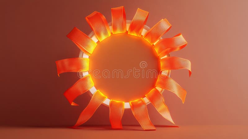 Abstract Orange Sun Shape with Decorative Circle and Radial Stripes on ...