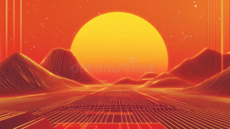 Abstract Orange Sunset with Lines Stock Illustration - Illustration of ...