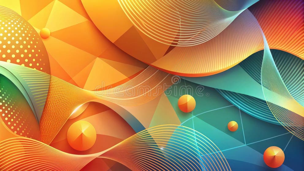 Abstract Orange and Teal Dynamic Waveforms with Geometric Shapes and ...