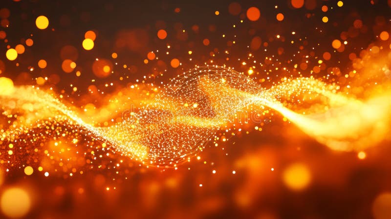 Abstract Orange Technology Background with Digital Firework of ...