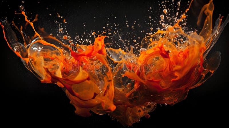 Abstract Orange Water Splash on Black Background. 3d Rendering, 3d ...