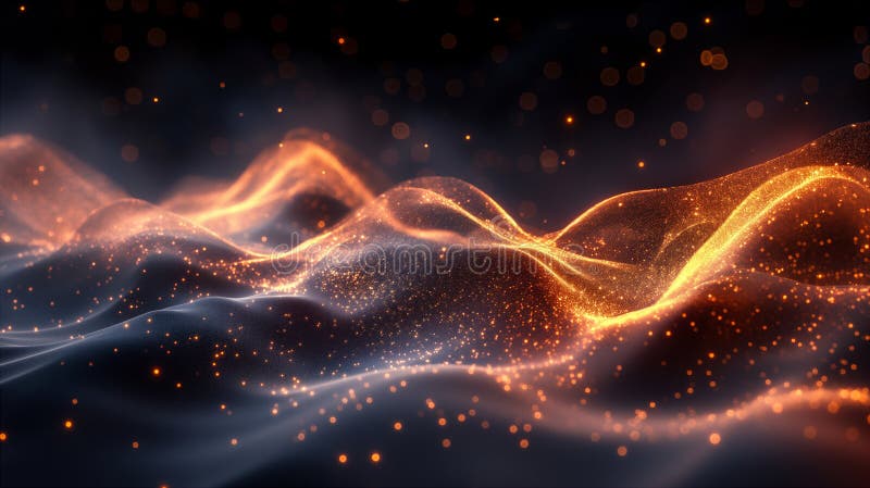 Abstract Orange Waves Background with Glittering Particles. Generative ...