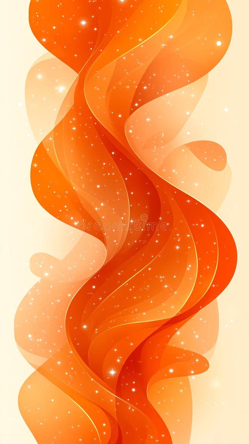 Abstract Orange Wavy Background with Glowing Stars Stock Illustration ...