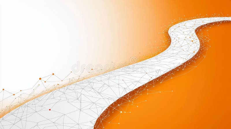 Abstract Orange and White Background with Wavy Shape and Network ...