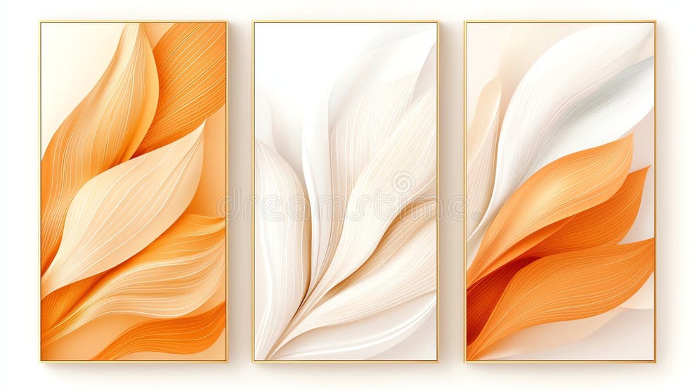 Abstract Orange and White Floral Design Triptych on Canvas Elegant ...