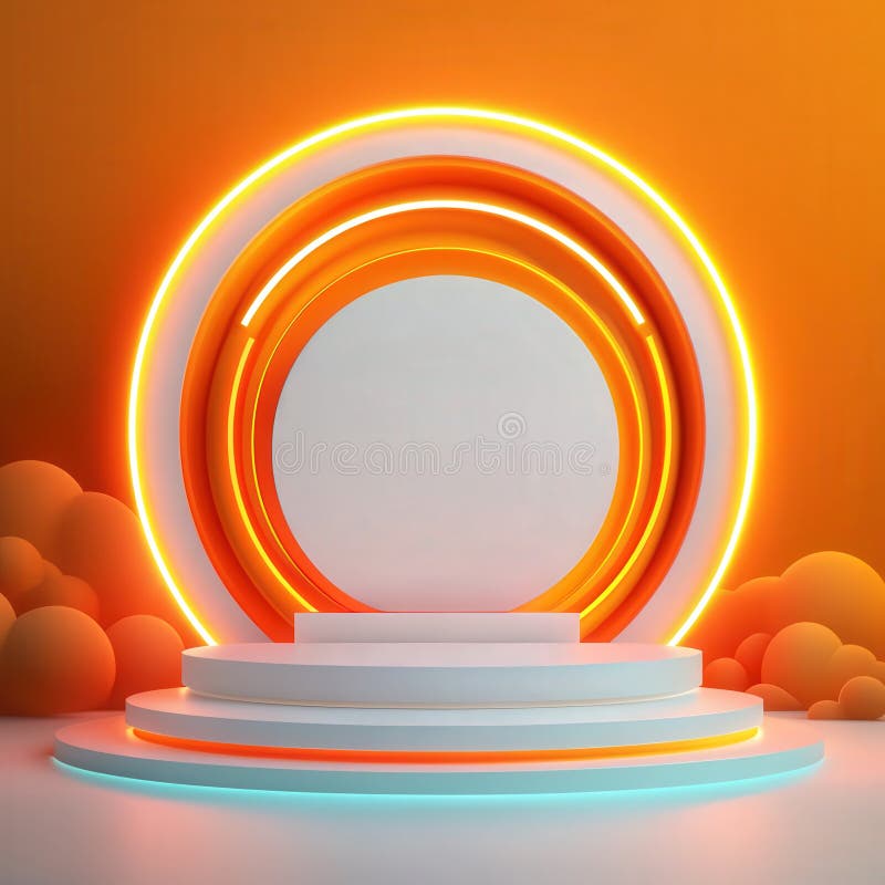 Abstract Orange and White Neon Circle Platform. Stock Illustration ...