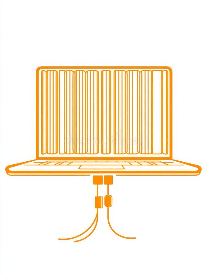 Abstract Orange Wireframe Laptop Connected To Network Node Symbolizing ...