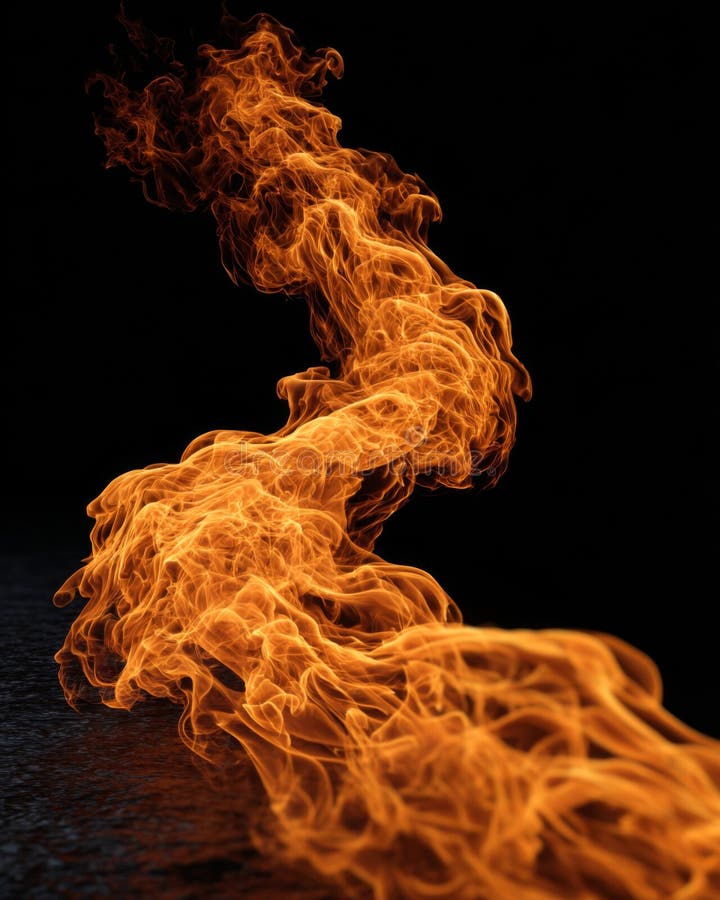 Abstract Orange and Yellow Fire Stream on Black Background Stock ...