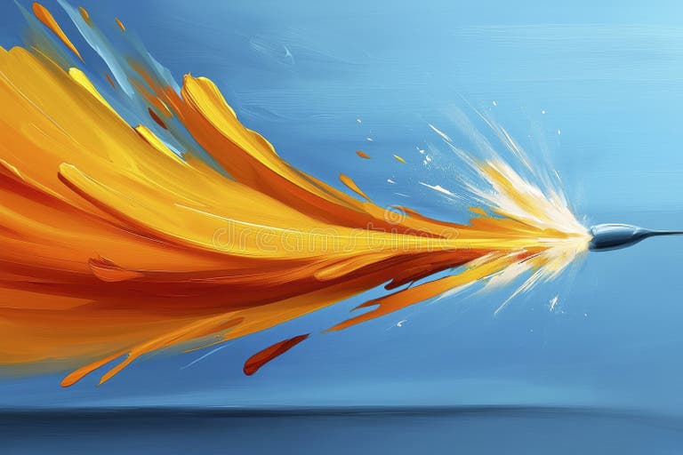 Abstract Orange and Yellow Paint Explosion on Blue Background Stock ...