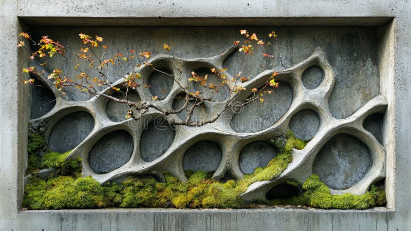 Abstract Organic Concrete Wall Texture with Moss and Vines Stock ...