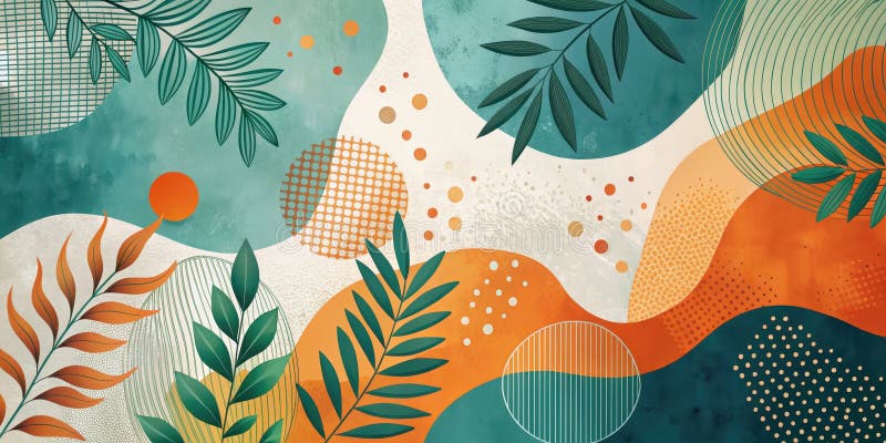 Abstract Organic Forms and Botanical Elements in Earthy Tones ...