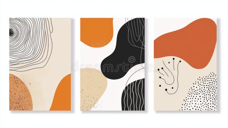 An Abstract Organic Line Art Set that Includes 3 Beautifully Designed ...