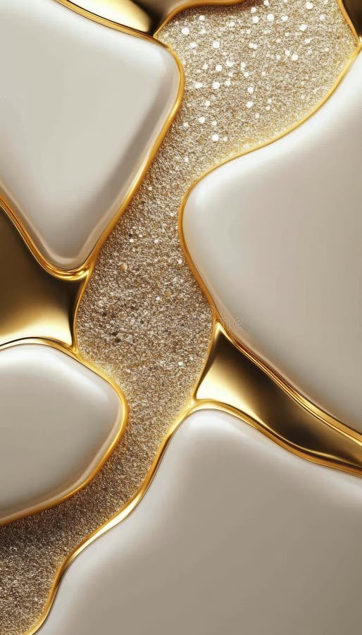 Abstract Organic Liquid Forms, Gold and White, Digital Art Background ...