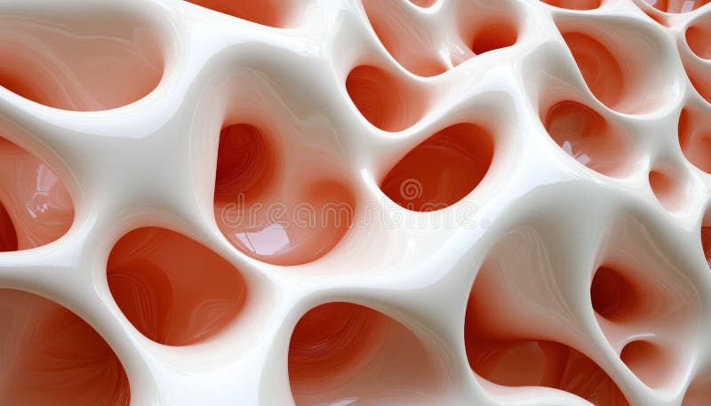 Abstract Organic Structure, 3D Render. White and Red Porous Material ...