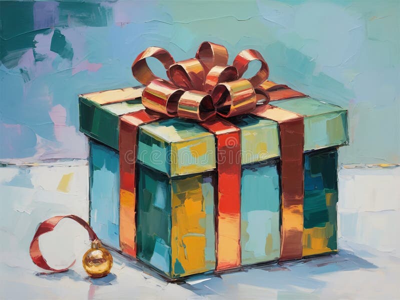 Abstract Original Oil Painting of Christmas Gift Impressionism Stock ...