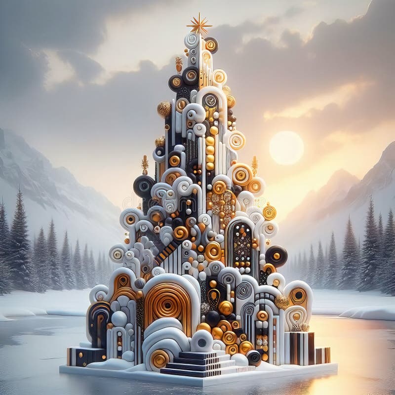 Abstract Ornamental Decorative Stylized Christmas Tree Illustration ...