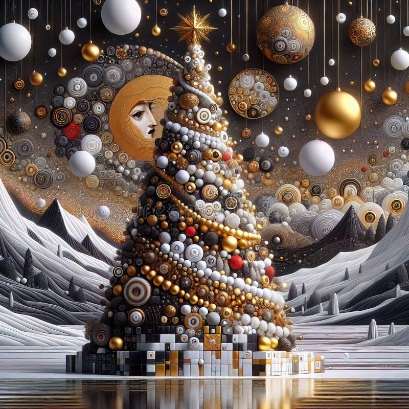 Abstract Ornamental Decorative Stylized Christmas Tree Illustration ...