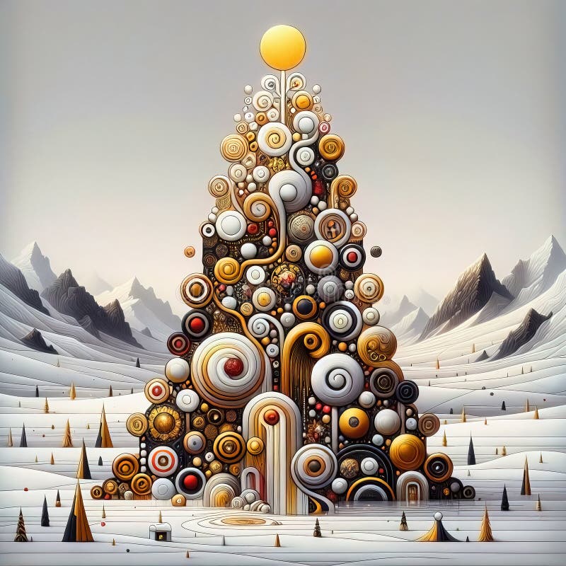 Abstract Ornamental Decorative Stylized Christmas Tree Illustration ...