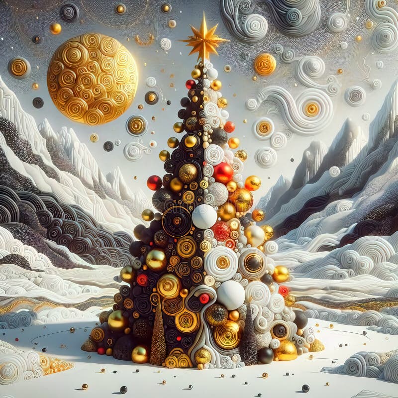 Abstract Ornamental Decorative Stylized Christmas Tree Illustration ...