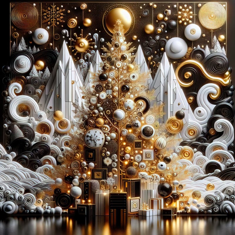 Abstract Ornamental Decorative Stylized Christmas Tree Illustration ...