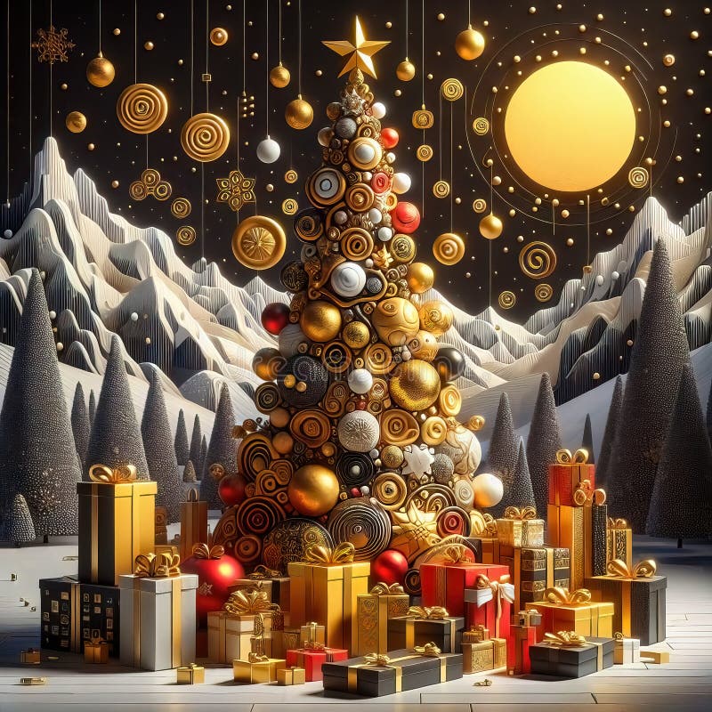 Abstract Ornamental Decorative Stylized Christmas Tree Illustration ...