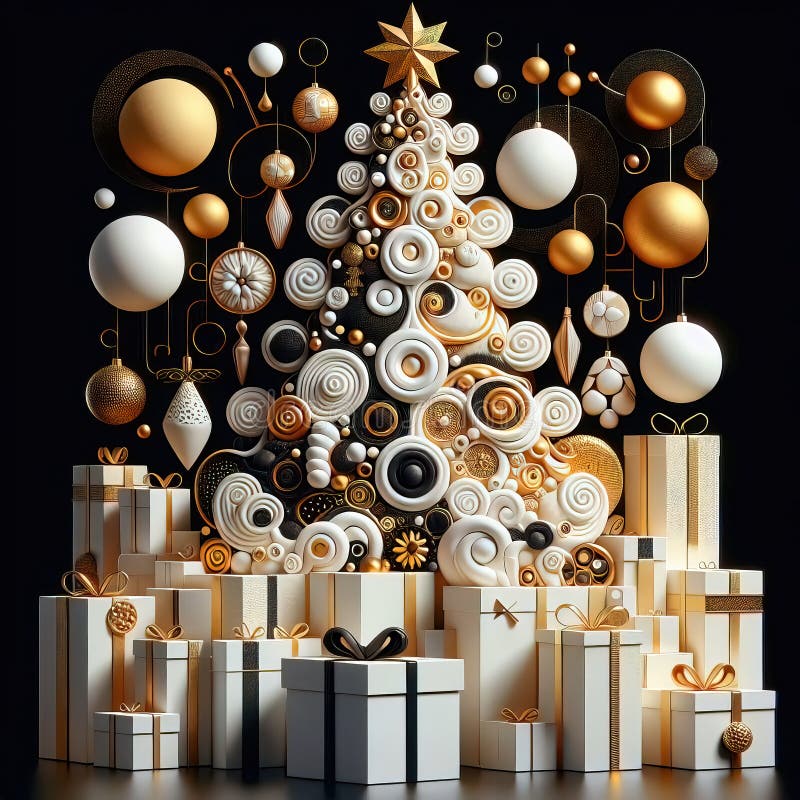 Abstract Ornamental Decorative Stylized Christmas Tree Illustration ...