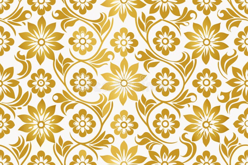 Abstract Ornate Golden Flowers and Leaves Seamless Pattern. Vector ...