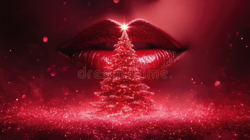 Abstract Outline of a Christmas Tree and Lips Stock Image - Image of ...