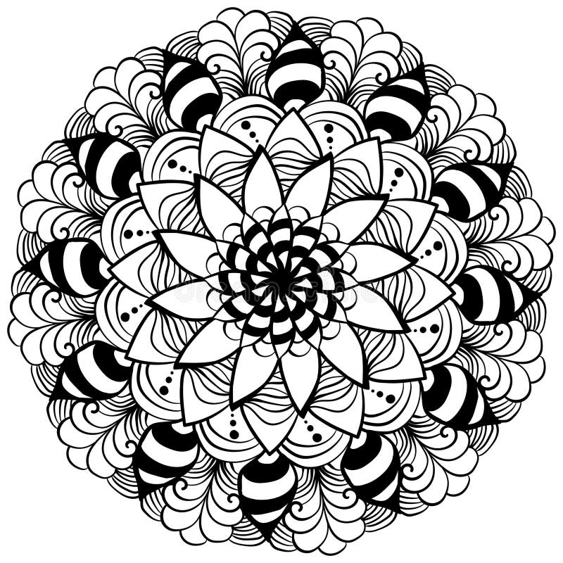 Abstract Outline Mandala with Zen Patterns, Tangled Coloring Page for ...